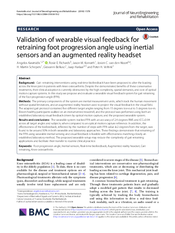 (PDF) Validation of wearable visual feedback for retraining foot progression angle using ...