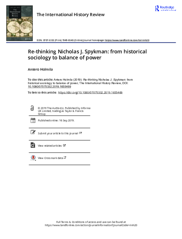 (PDF) Re-thinking Nicholas J. Spykman: from historical sociology to ...