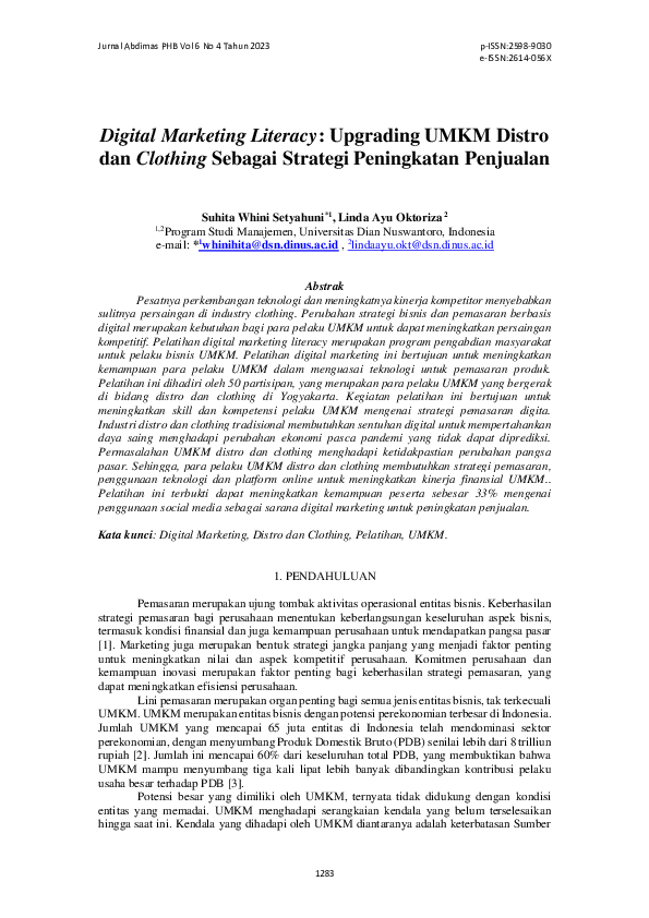 (PDF) Digital Marketing Literacy: Upgrading UMKM Distro dan Clothing ...