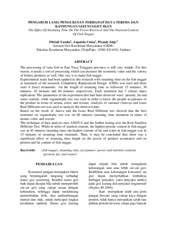(PDF) Pengaruh Lama Pengukusan Terhadap Daya Terima Dan Kandungan Gizi ...