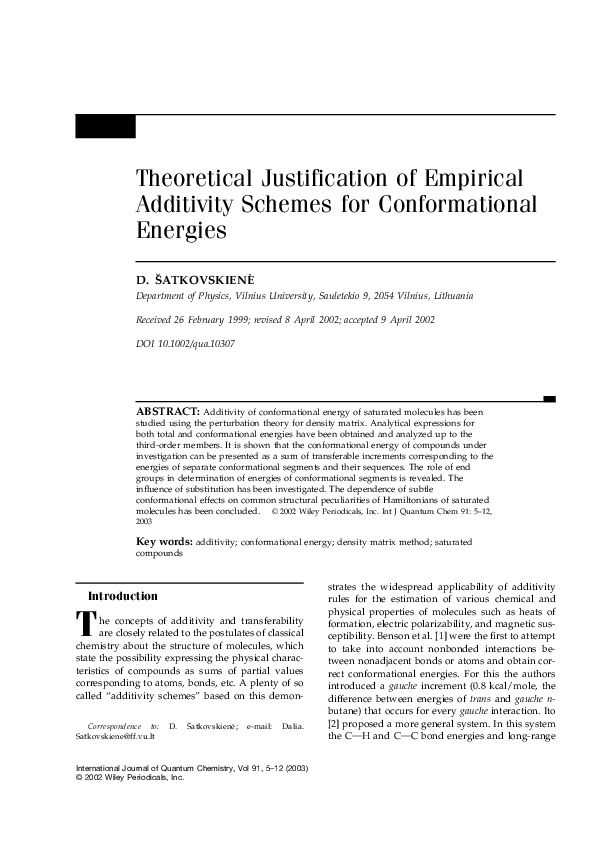 (PDF) Theoretical justification of empirical additivity schemes for conformational energies