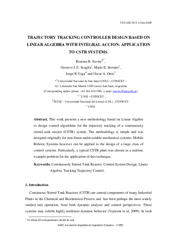 (PDF) Trajectory Tracking Controller Design Based on Linear Algebra ...