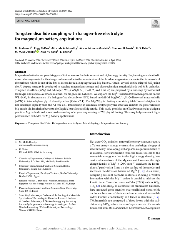 (PDF) Tungsten Disulfide Coupling with Halogen Free Electrolyte for ...