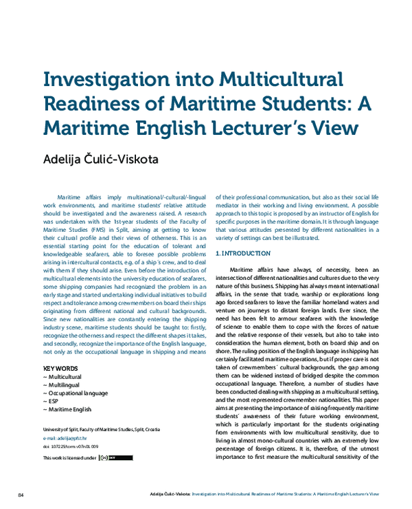 (PDF) Investigation into Multicultural Readiness of Maritime Students ...