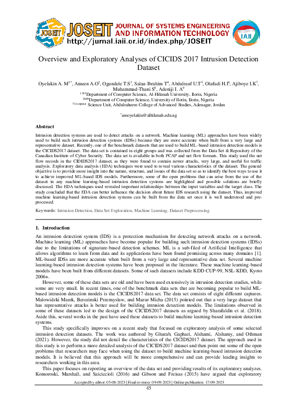 (PDF) Overview and Exploratory Analyses of CICIDS2017 Intrusion Detection Dataset