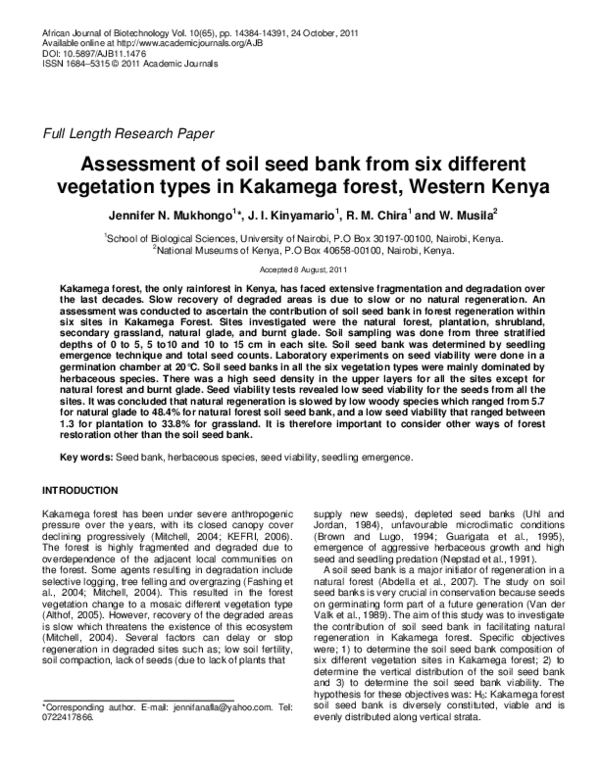 (PDF) Assessment of soil seed bank from six different vegetation types in Kakamega forest ...