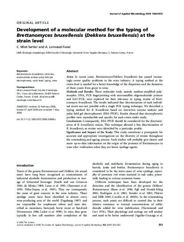 (PDF) Development of a molecular method for the typing of Brettanomyces ...