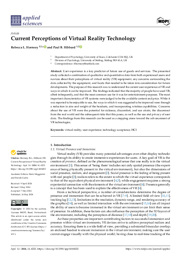 (PDF) Current Perceptions of Virtual Reality Technology