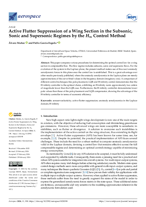 (PDF) Active Flutter Suppression of a Wing Section in the Subsonic, Sonic and Supersonic Regimes ...