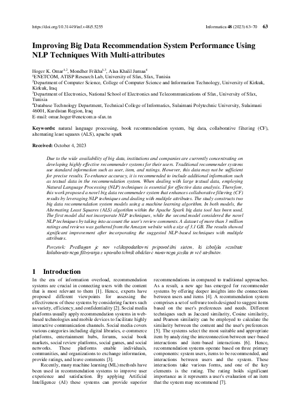 (PDF) Improving Big Data Recommendation System Performance Using NLP Techniques With Multi ...