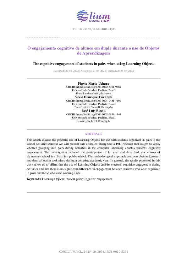 (PDF) The cognitive engagement of students in pairs when using learning objects | Silvio ...