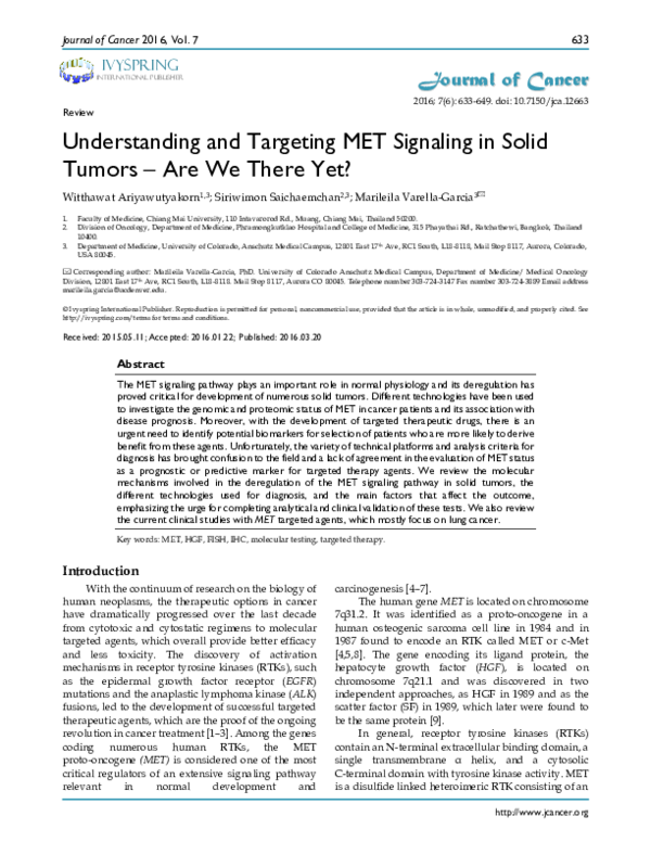 (PDF) Understanding and Targeting MET Signaling in Solid Tumors - Are ...