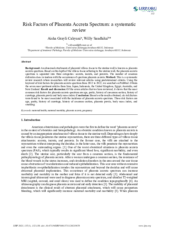 (PDF) Risk Factors of Placenta Accreta Spectrum: a systematic review ...