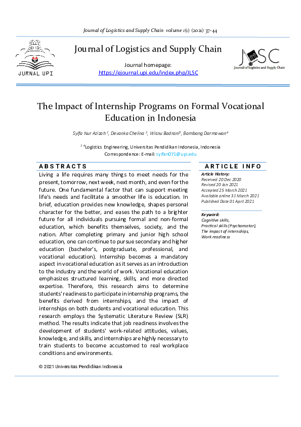 (PDF) The Impact of Internship Programs on Formal Vocational Education ...