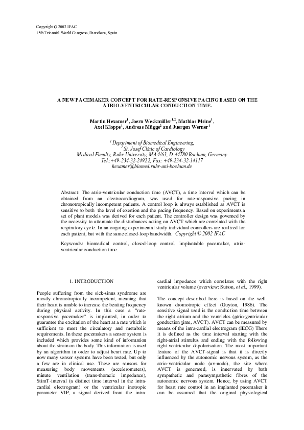 (PDF) A New Pacemaker Concept for Rate-Responsive Pacing Based on the ...