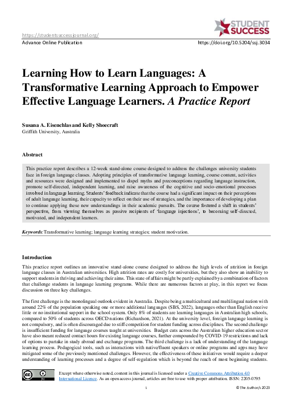 (PDF) Learning How to Learn Languages: A Transformative Learning Approach to Empower Effective ...
