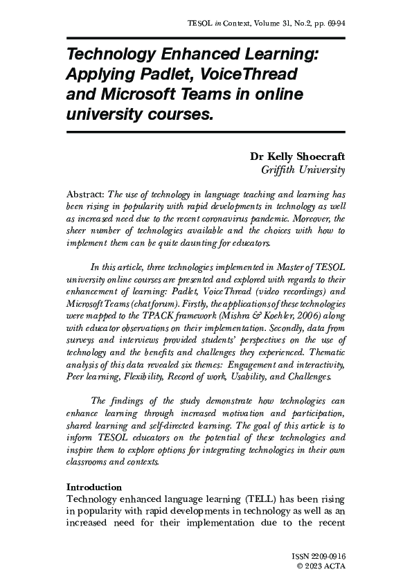 (PDF) Technology Enhanced Learning: Applying Padlet, VoiceThread and Microsoft Teams in online ...