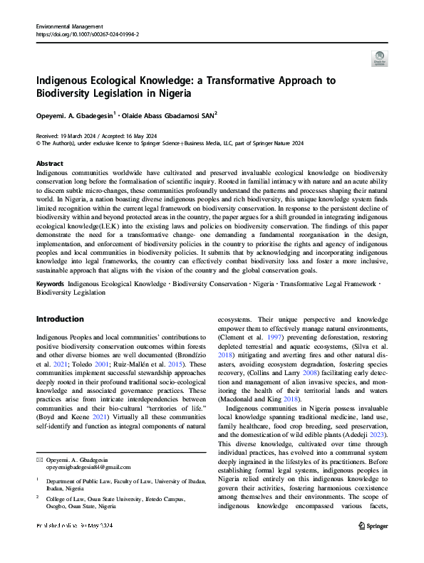 (PDF) Indigenous Ecological Knowledge: a Transformative Approach to ...