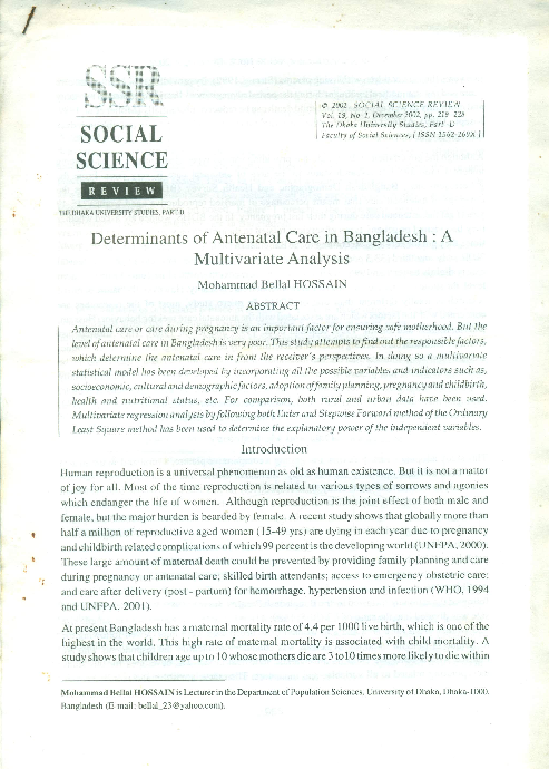 (PDF) Determinants of Antenatal Care in Bangladesh A Multivariate Analysis