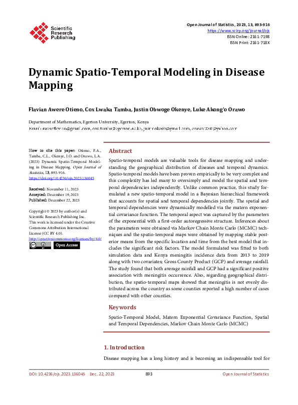 (PDF) Dynamic Spatio-Temporal Modeling in Disease Mapping