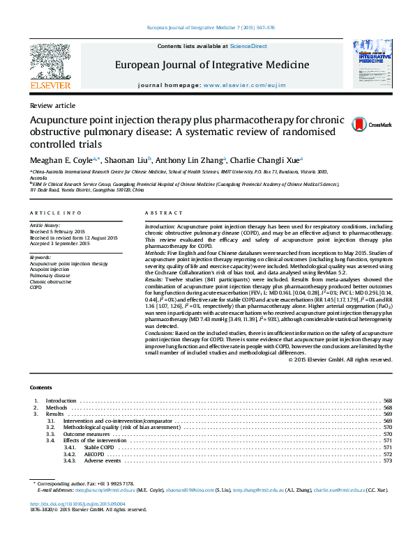 (PDF) Acupuncture point injection therapy plus pharmacotherapy for ...