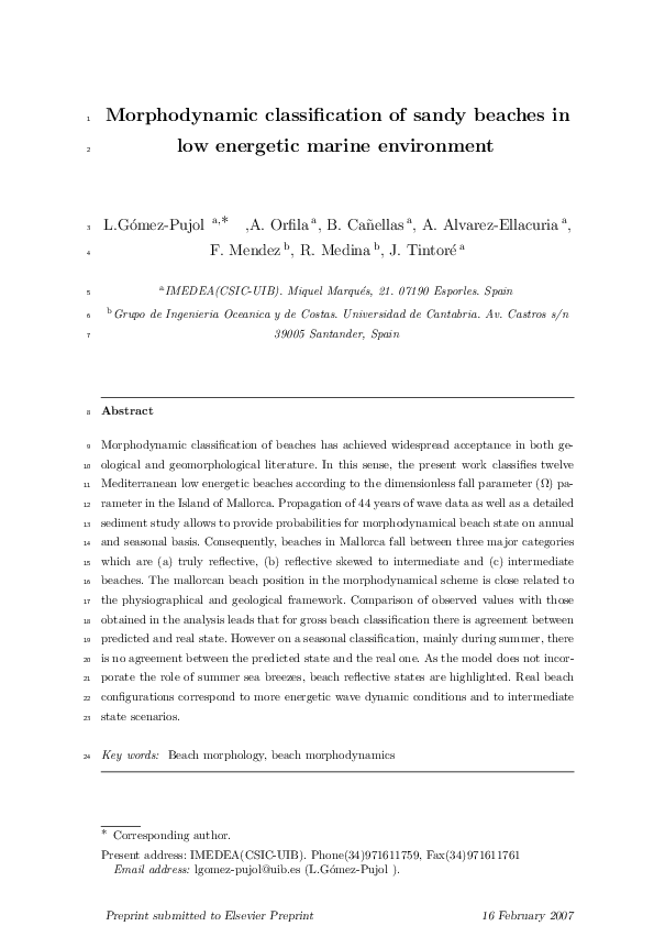 (PDF) Morphodynamic classification of sandy beaches in