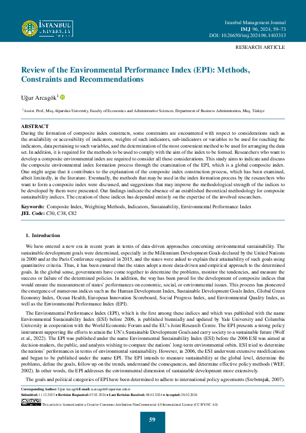 (PDF) Review of the Environmental Performance Index (EPI): Methods ...