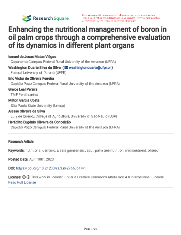 (PDF) Enhancing the nutritional management of boron in oil palm crops ...