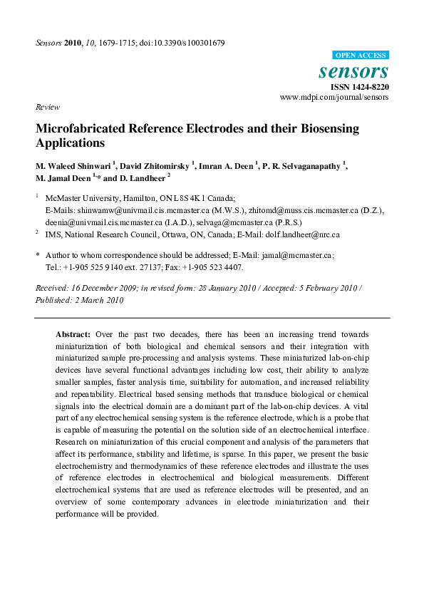(PDF) Microfabricated Reference Electrodes and their Biosensing Applications