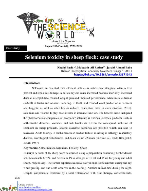 (PDF) Selenium toxicity in sheep flock: case study
