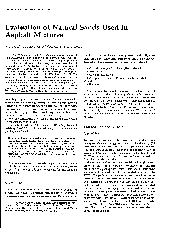 (PDF) Evaluation of Natural Sands Used in Asphalt Mixtures. Final Report