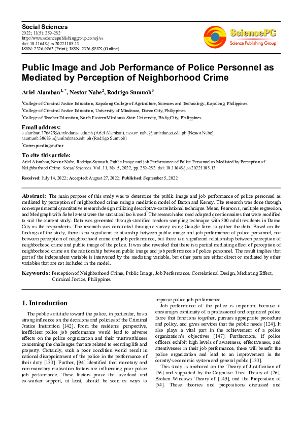 (PDF) Public Image and Job Performance of Police Personnel as Mediated ...