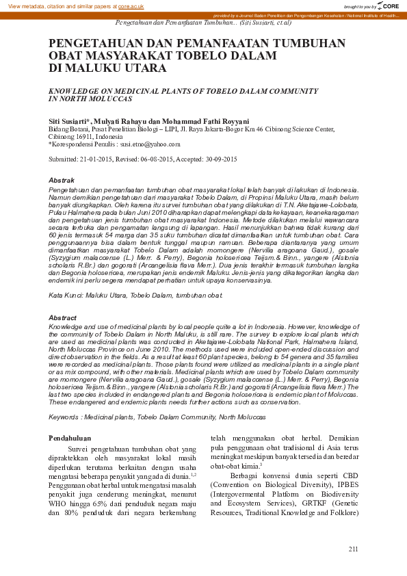 (PDF) Pengetahuan dan Pemanfaatan Tumbuhan Obat Masyarakat Tobelo Dalam ...