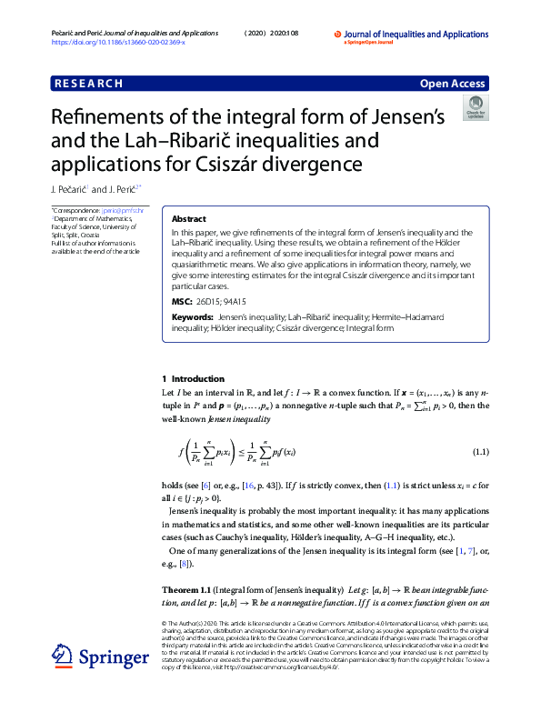 (PDF) Refinements of the integral form of Jensen’s and the Lah–Ribarič ...