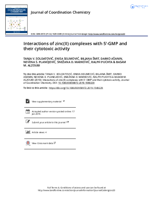 (PDF) Interactions of zinc(II) complexes with 5′-GMP and their cytotoxic activity | Biljana Smit ...