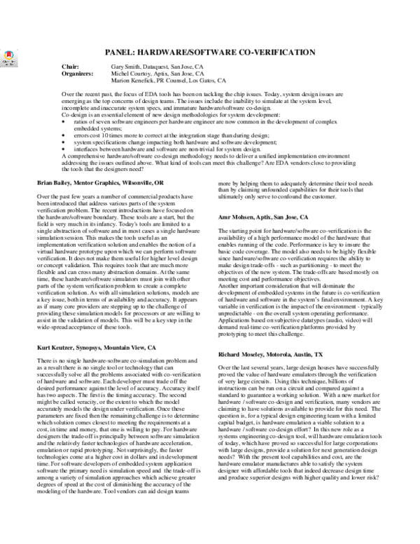 (PDF) Hardware/software co-verification (panel)