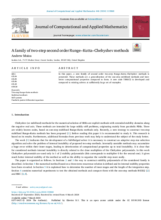 (PDF) A family of two-step second order Runge–Kutta–Chebyshev methods ...