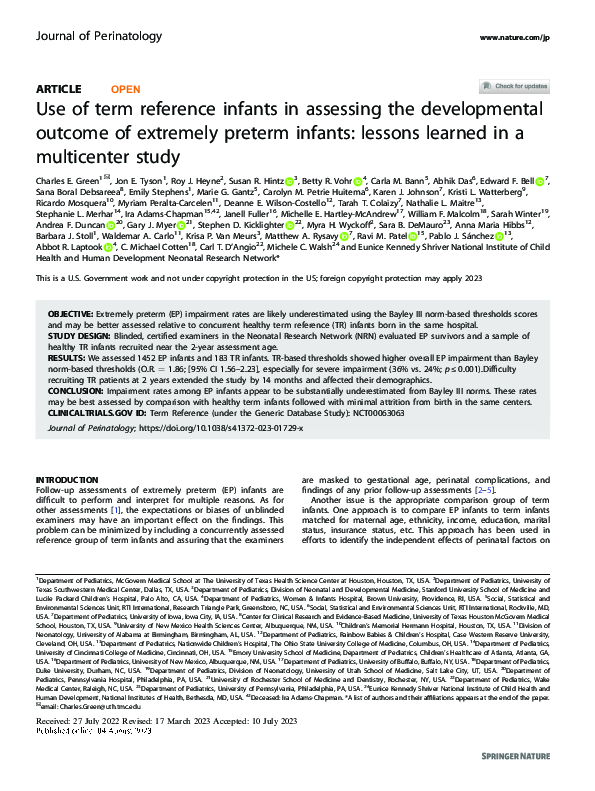 (PDF) Use of term reference infants in assessing the developmental ...