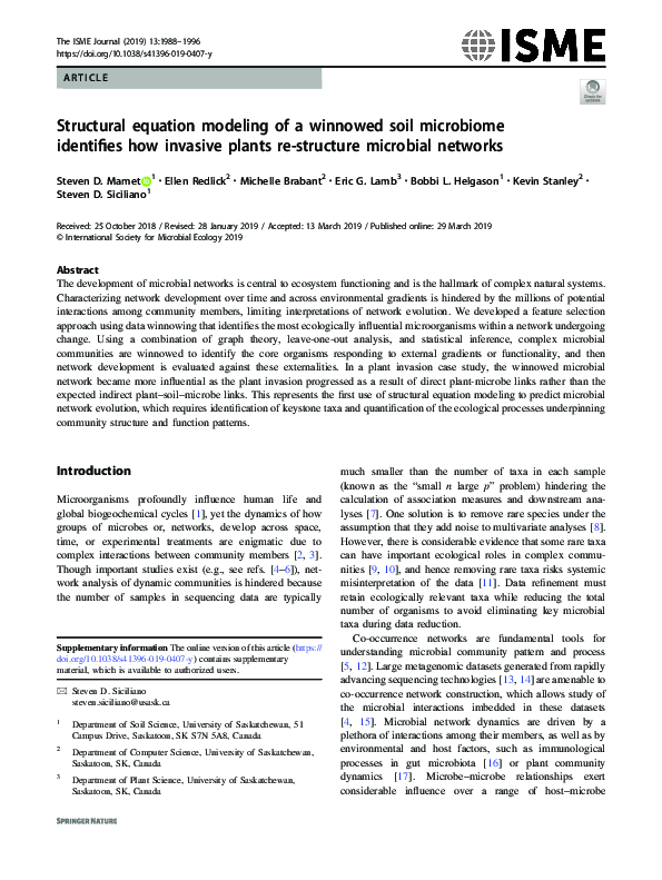 (PDF) Structural equation modeling of a winnowed soil microbiome identifies how invasive plants ...