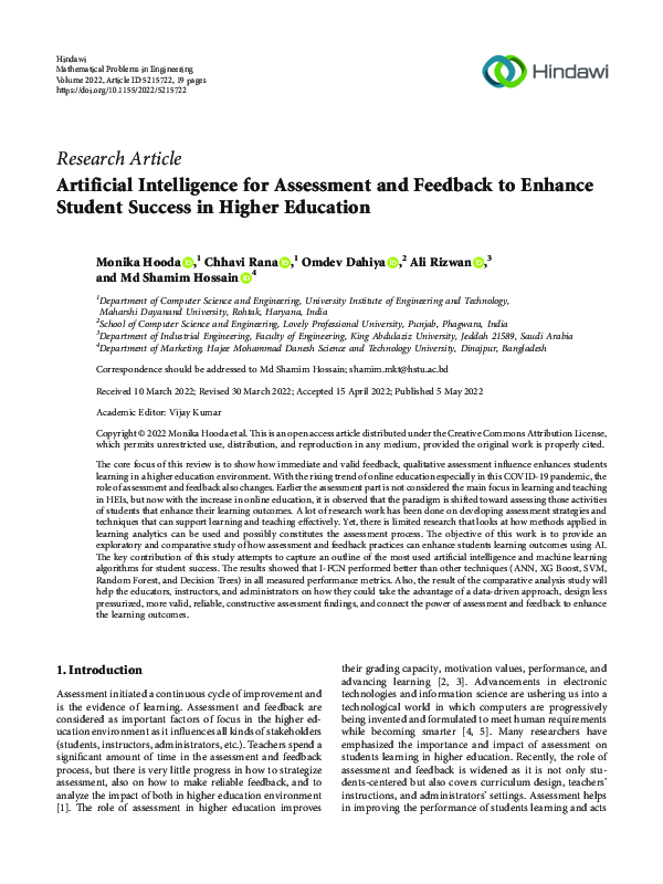 (PDF) Artificial Intelligence for Assessment and Feedback to Enhance ...