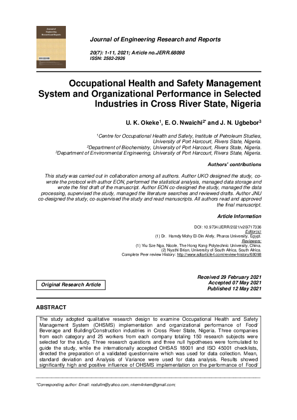 (PDF) Occupational Health and Safety Management System and Organizational Performance in ...