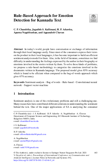 (PDF) Rule-Based Approach for Emotion Detection for Kannada Text