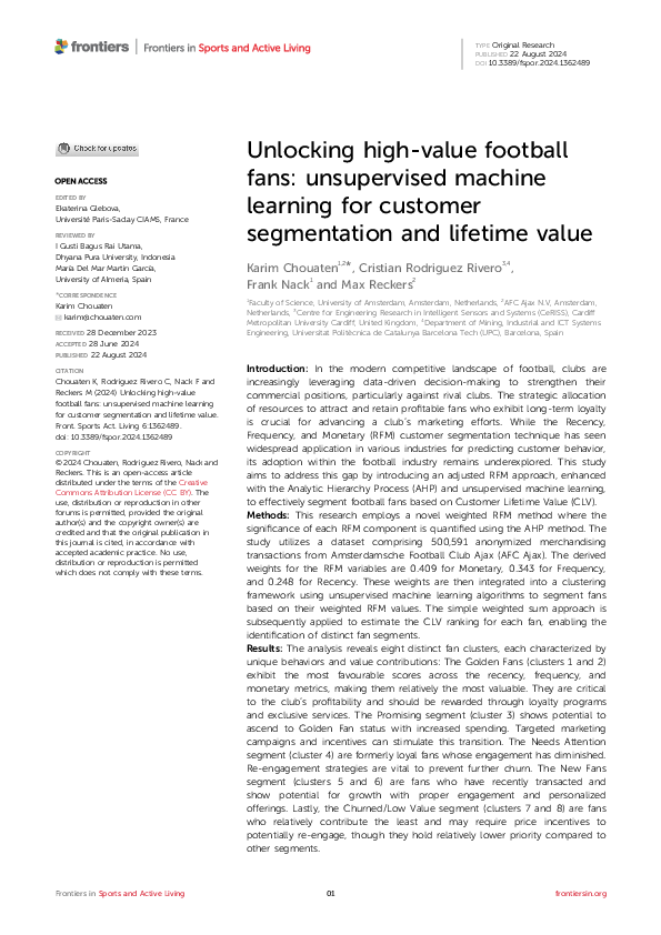 (PDF) Unlocking High-Value Football Fans: Unsupervised Machine Learning for Customer ...