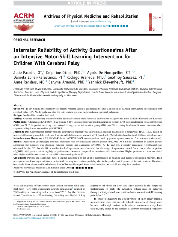 (PDF) Interrater Reliability of Activity Questionnaires After an ...