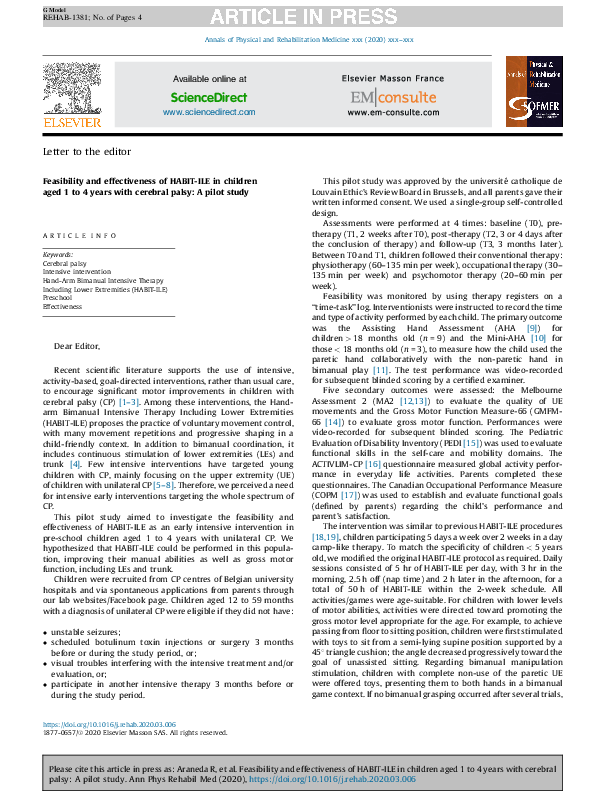 (PDF) Feasibility and effectiveness of HABIT-ILE in children aged 1 to ...
