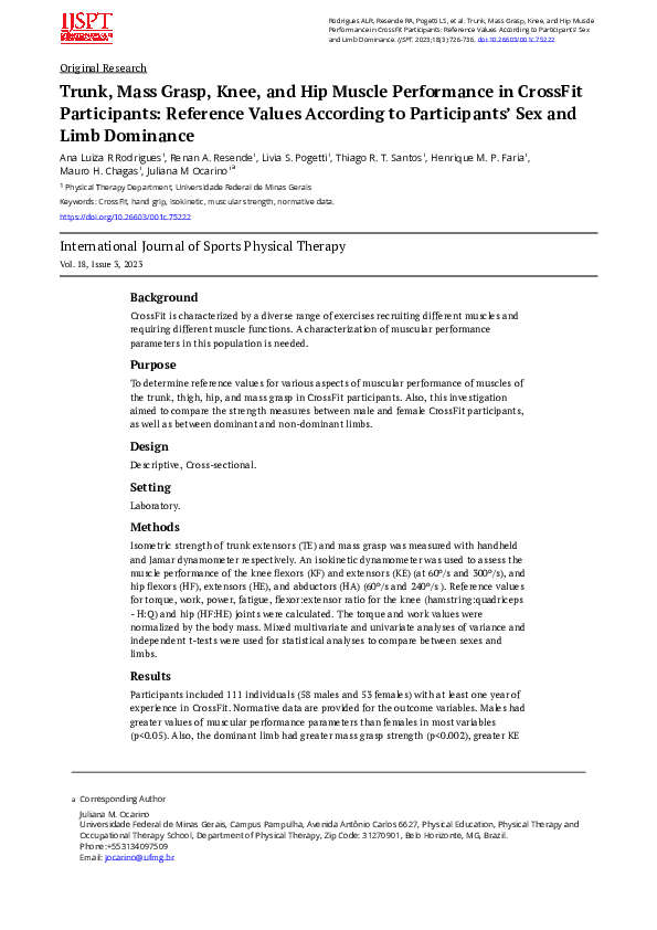 (PDF) Trunk, Mass Grasp, Knee, and Hip Muscle Performance in CrossFit ...