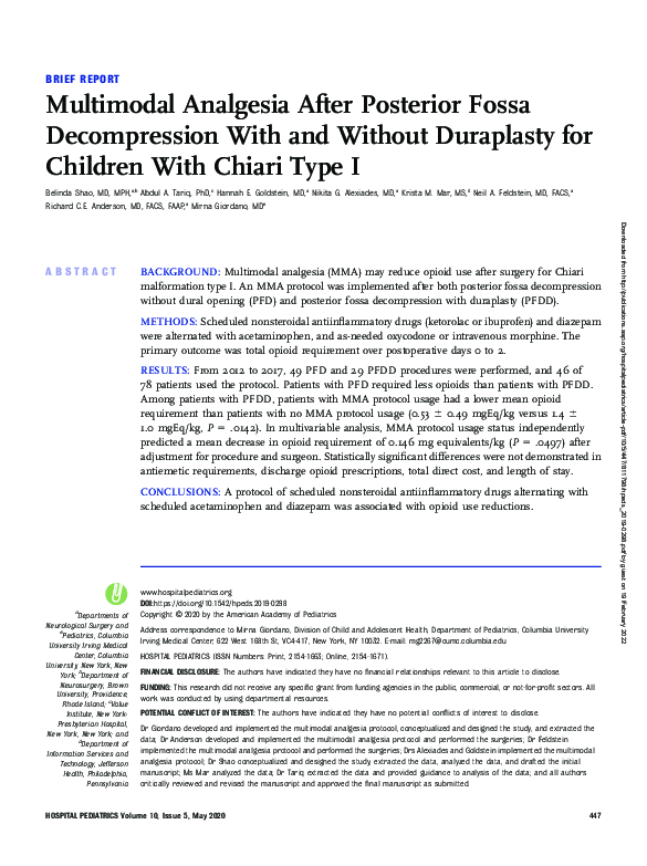 (PDF) Multimodal Analgesia After Posterior Fossa Decompression With and ...
