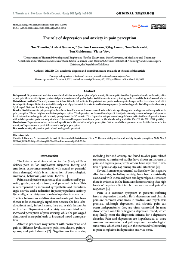(PDF) The role of depression and anxiety in pain perception