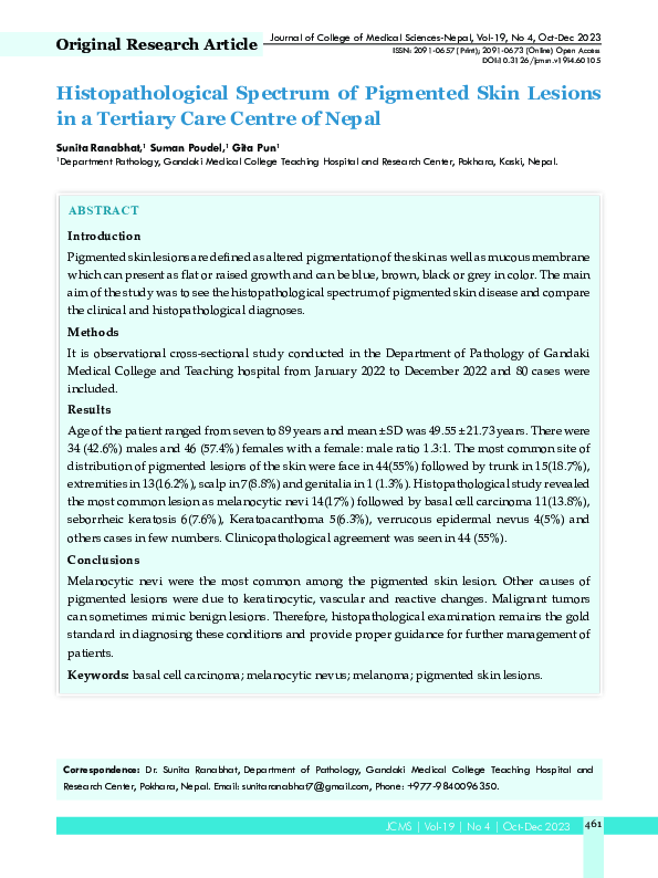 (PDF) Histopathological Spectrum of Pigmented Skin Lesions in a ...