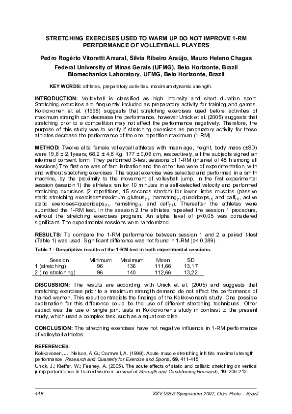 (PDF) Stretching Exercises Used to Warm Up Do Not Improve 1-RM ...